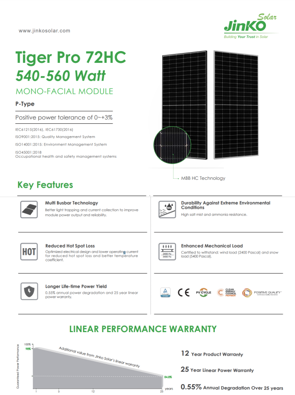 Tấm pin năng lượng mặt trời Jinko Tiger Pro 540W | JKM540M-72HL4-V ...