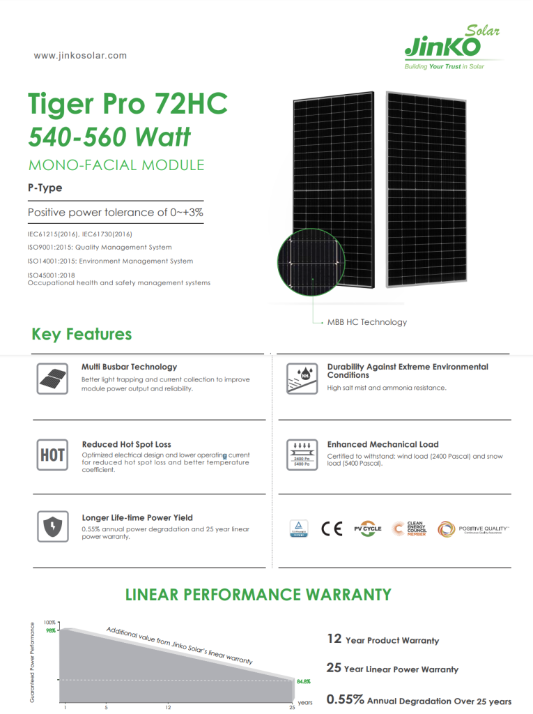 Tấm pin năng lượng mặt trời Jinko Tiger Pro 540W | JKM540M-72HL4-V - CÔNG TY TNHH NĂNG LƯỢNG ...